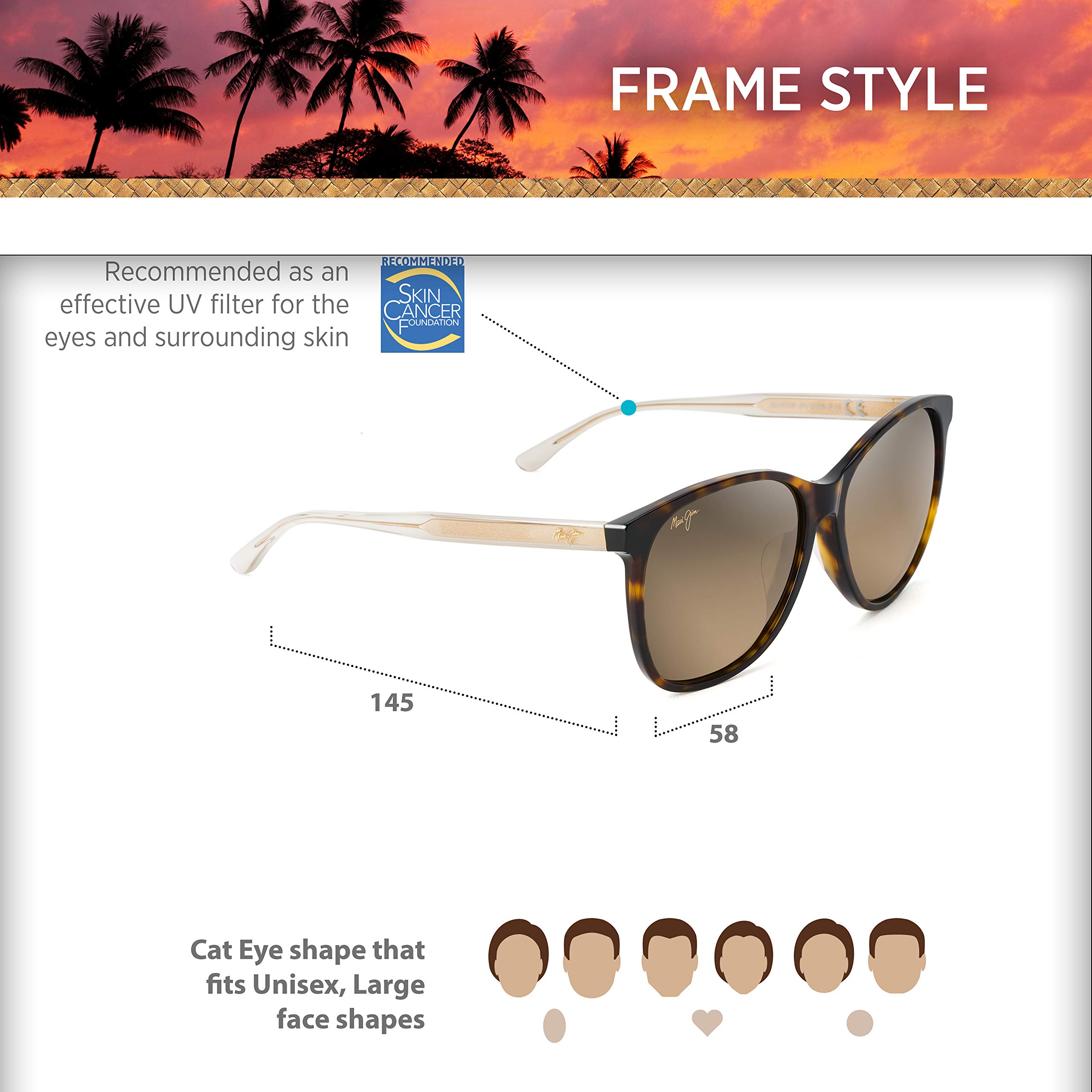 Maui Jim Women's Isola Polarized Fashion Sunglasses, Tortoise w/ Trans Tan Temples/HCL® Bronze, Large