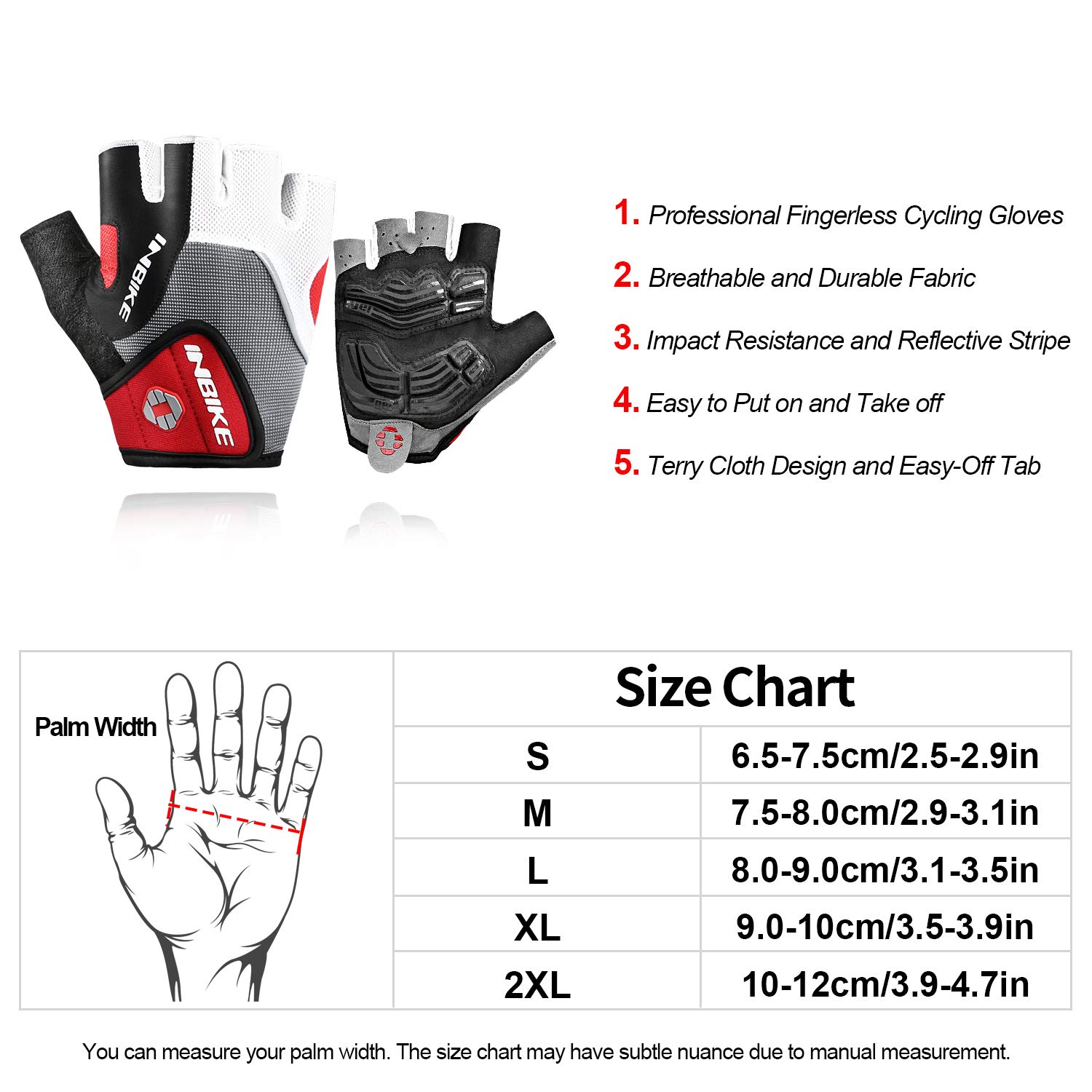INBIKE 5mm Gel Pad Half Finger Bike Bicycle Cycling Gloves Red X-Large