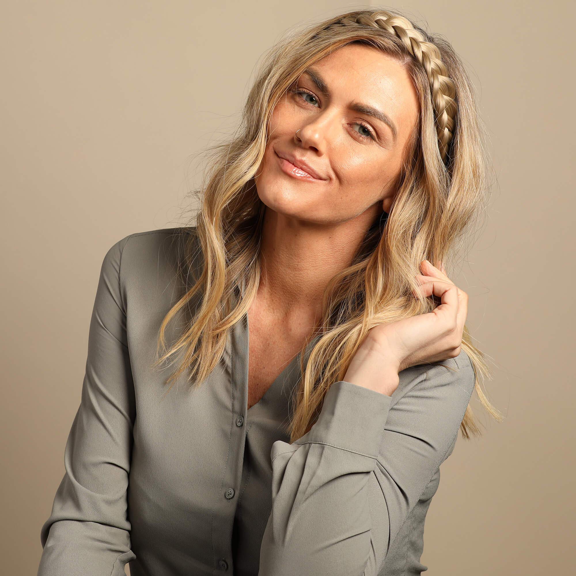 Madison Braids Womens Braided Headband Hair Braid Natural Looking Synthetic Hair Piece Extension - Lulu Two Strand - Ashy Highlighted