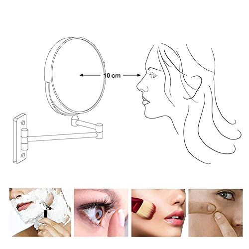 CZQ Wall Mounted LED Lighted Makeup Mirror Hardwired with 10X Magnification, Double Sided 360° Swivel Vanity Bathroom Cosmetic Mirror Extension, 8.5 Inches Plug Powered, Gold