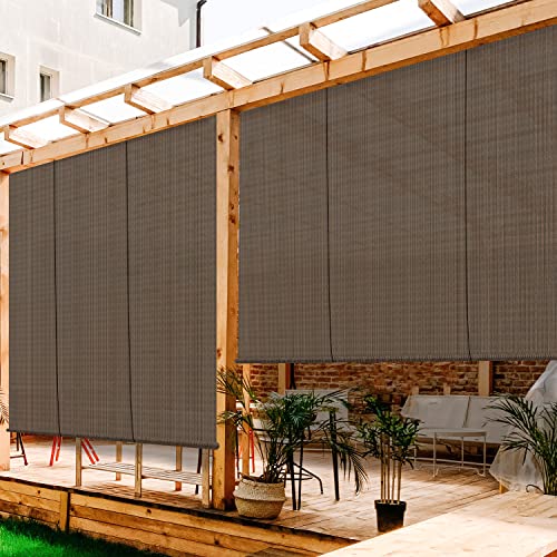 FLORALEAF Outdoor Roller Shades 4'W x 6'H Window Blinds for Porch Screen Deck Pergola Patio Balcony Gazebo Privacy Sunshade Roll Up Outdoor, Brown