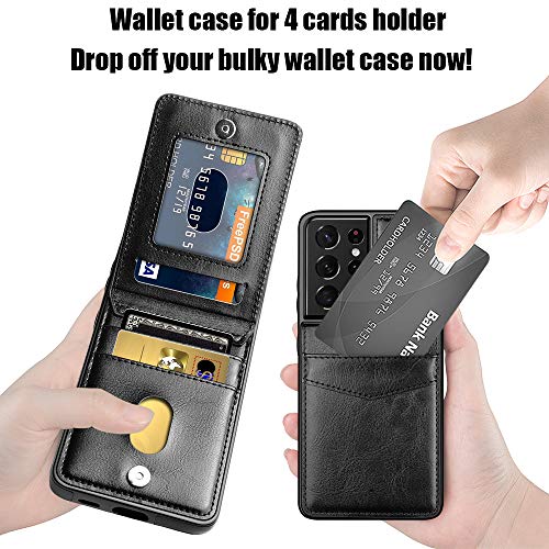 LakiBeibi Samsung Galaxy S21 Ultra Case, S21 Ultra Phone Case, Dual Layer Lightweight Premium Leather Wallet Case with Card Holders Flip Protective Case for Samsung Galaxy S21 Ultra (2021), Black