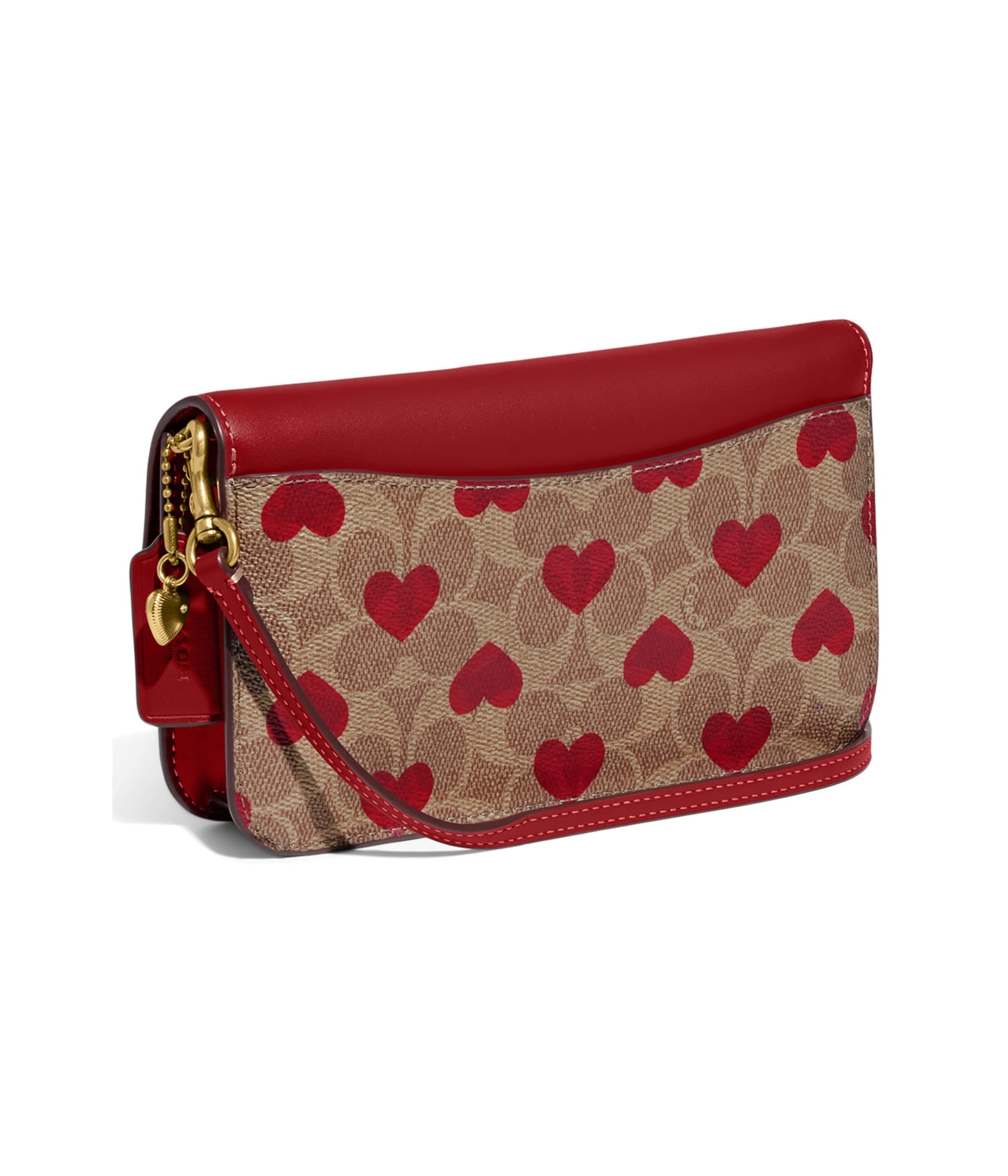COACH Coated Canvas Signature with Heart Print Hayden Crossbody Tan Red Apple One Size