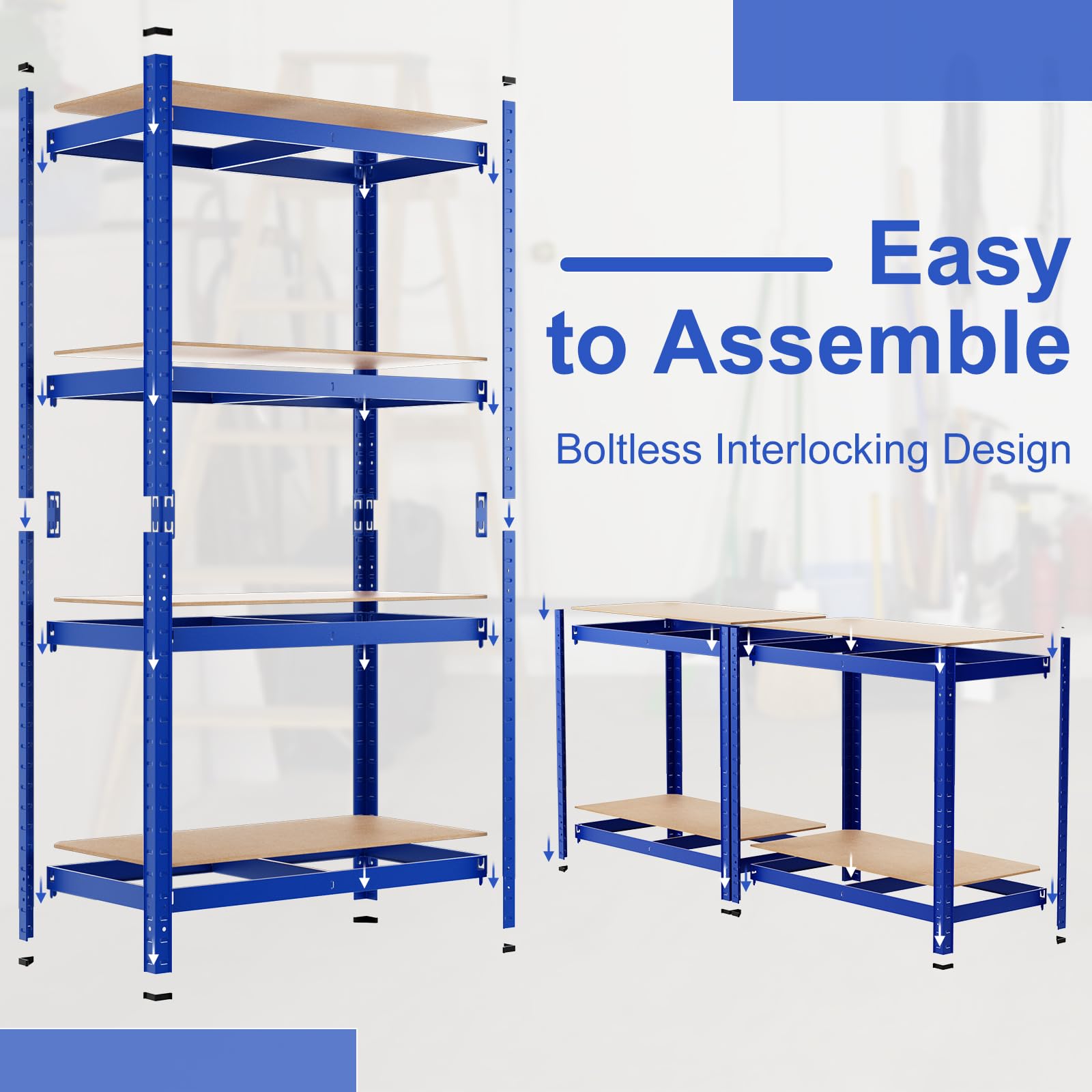 ERGOMASTER Storage Shelves Metal Garage Shelving Unit 4-Shelf Adjustable Heavy Duty Boltless Organizer Rack for Home Office Warehouse Pantry (1, Blue)
