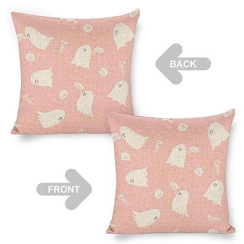 Ghost Pumpkin Halloween Throw Pillow Covers 18ร18 Pillowcases Set of 1 Autumn Pattern Linen Decorative Square Pillow Case Cushion Covers Standard Size for Sofa Couch Outdoor Bed Pillow Protectors