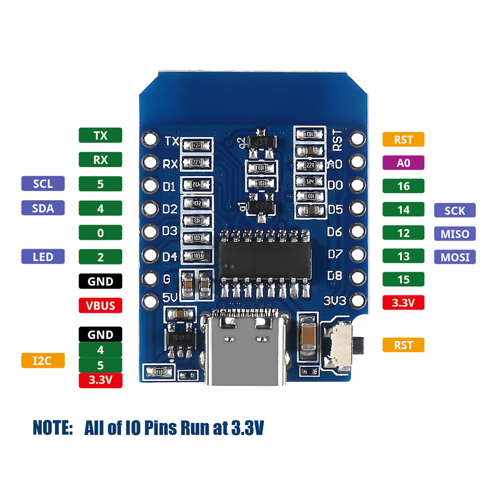DIANN 4pcs WeMos D1 Mini V4.0.0 Type-C USB WiFi Internet of Things Board Based ESP8266 4MB