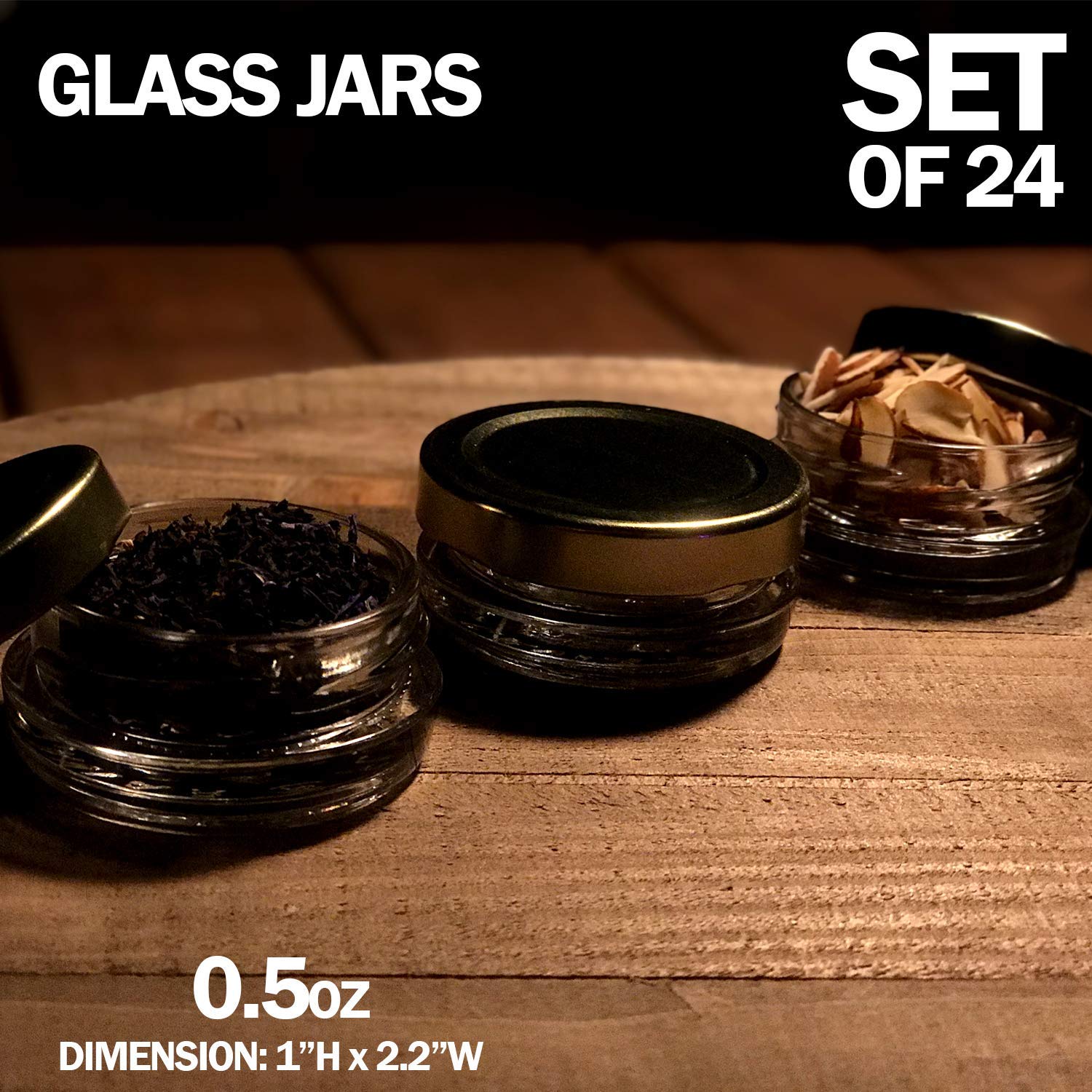 Caviar Line Small Mini Glass Jars With Tin Lids - 24 pack x 0.5 oz β All Purpose Empty Storage Jars