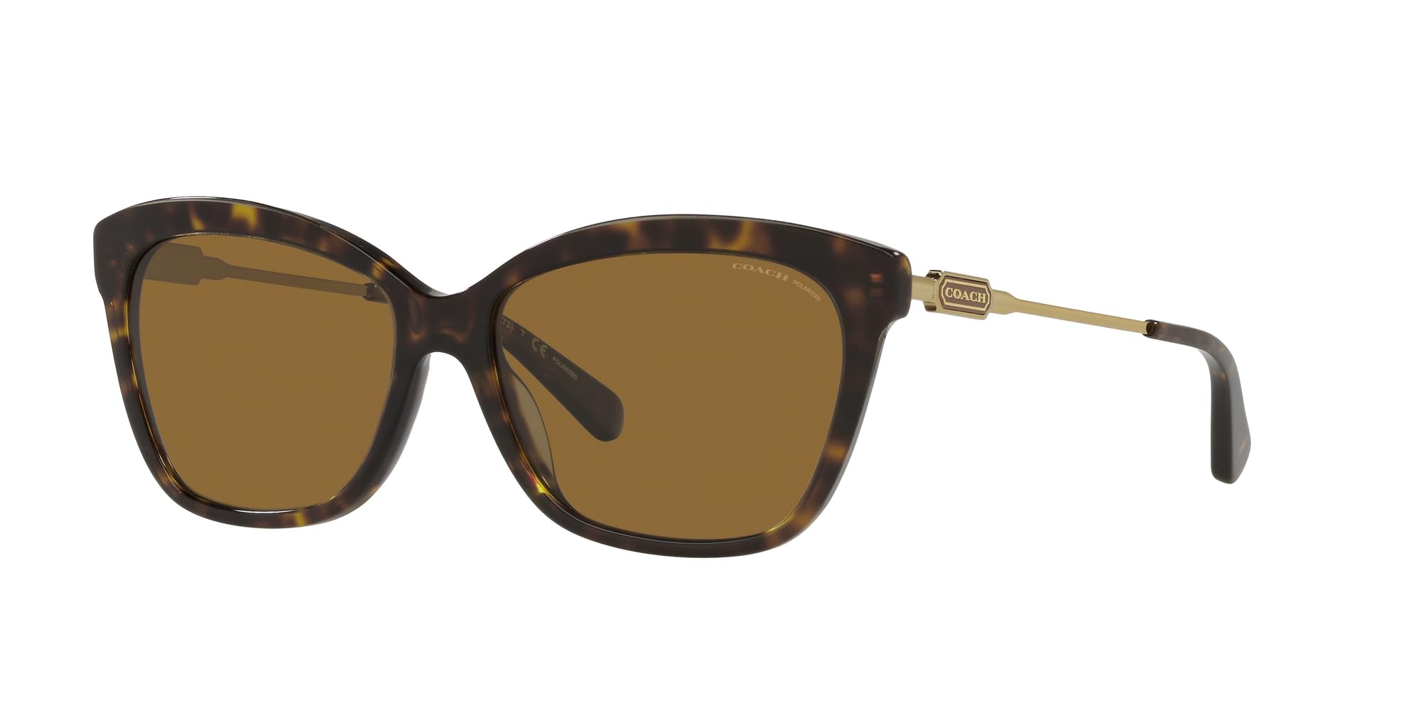 Coach HC8305 Sunglasses, Dark Tortoise/Brown Polarized, 57 mm