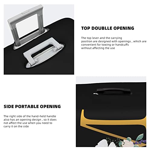 Flower Lette M Black Luggage Cover Elastic Washable Stretch Suitcase Protector Anti-Scratch Travel Suitcase Cover for Kid and Adult S (18-21 inch suitcase)