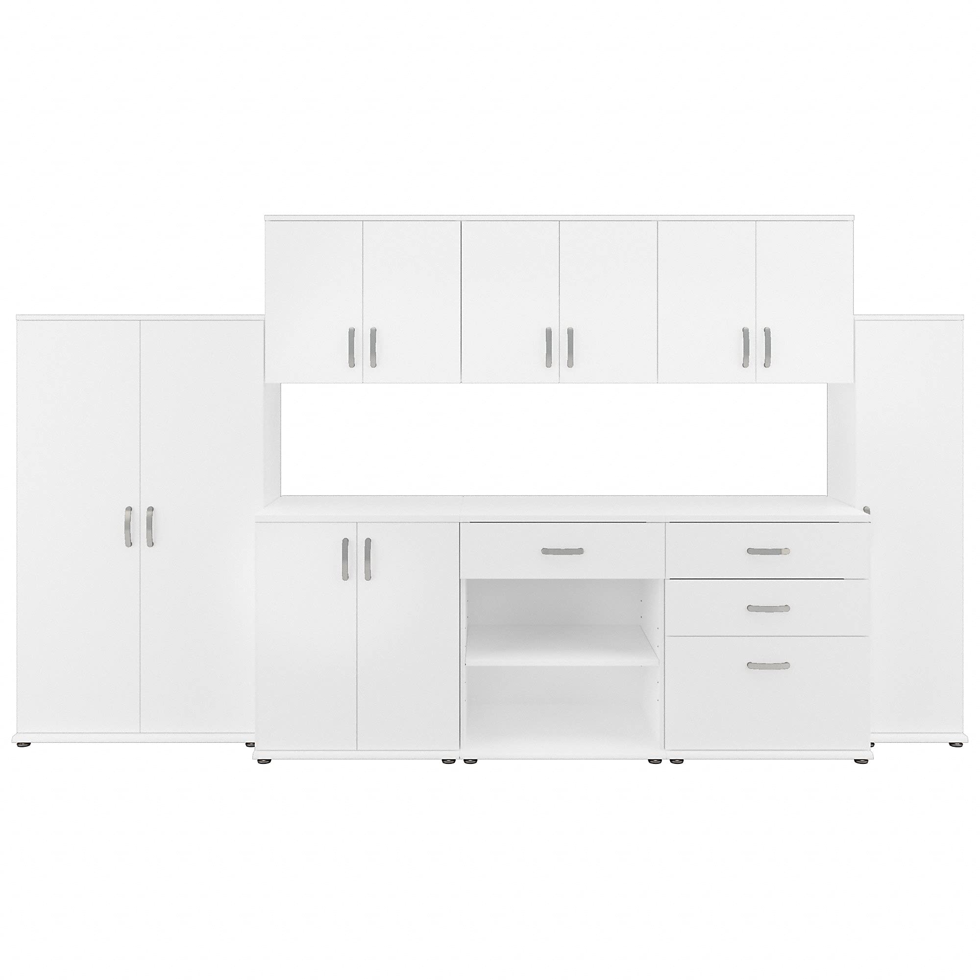 Bush Business Furniture Universal 8 Piece Modular Closet Storage Set with Floor and Wall Cabinets, White