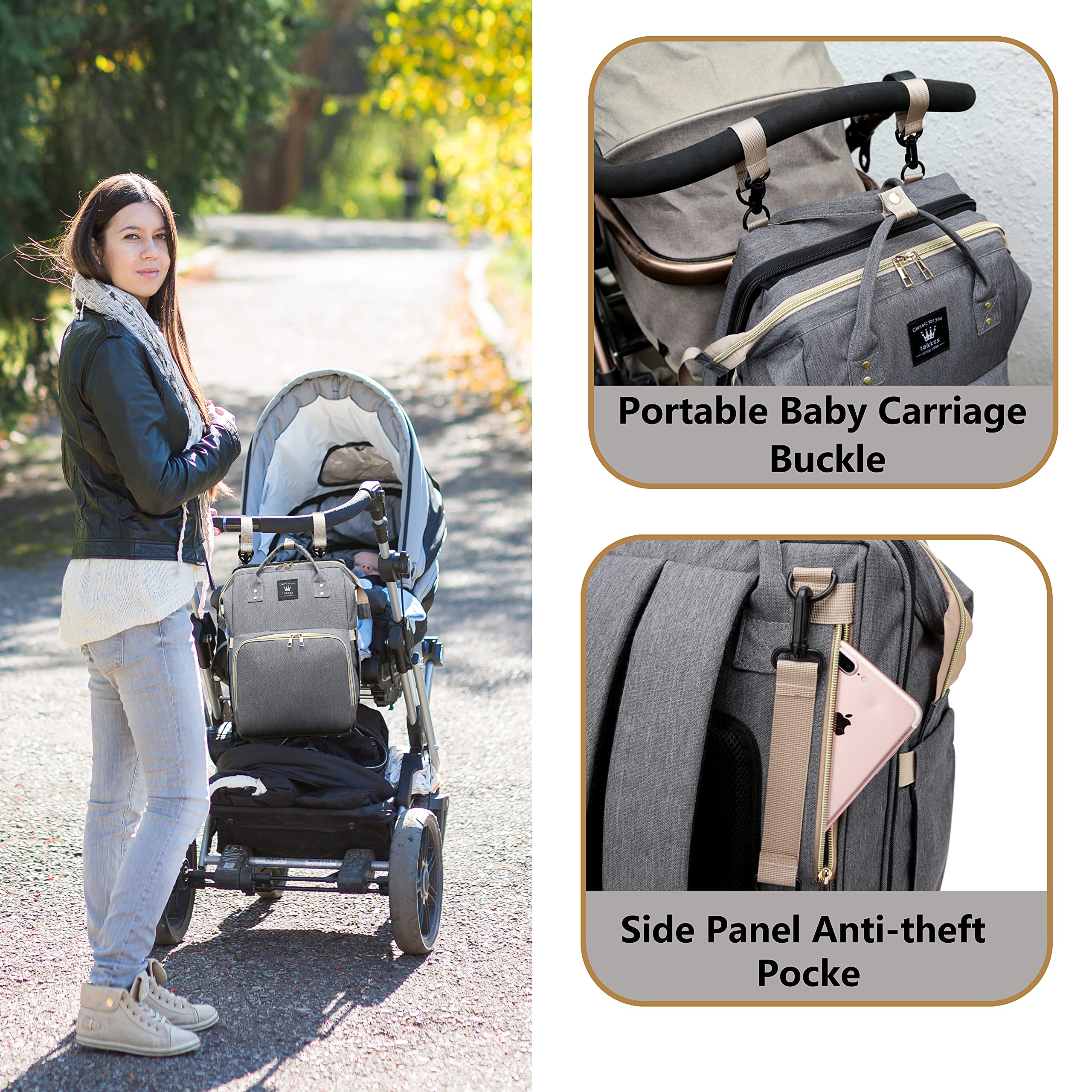 Diaper Bag Backpack, Nappy Bags for Baby Boy with USB Charging Port, Large Capacity, Waterproof, Breathable Mosquito Net Sunshade Grey
