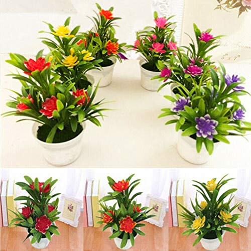 TUANJIE Outdoor Flower Fake False Plants Flowers Artificial Garden Decor with Pot 5 Head Home Decor for Home Decor Wedding Decorative Flowers DIY,Yellow