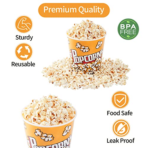 RAYMEA Plastic Popcorn Containers Retro Style Reusable Popcorn Buckets for Movie Night 7.1βx7.1βx5.1β - 4 Pack