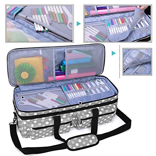 LUXJA Double-Layer Bag Compatible with Cricut Explore Air (Air2) and Maker, Carrying Bag Compatible with Cricut Die-Cut Machine and Supplies (Bag Only, Patent Design), Gray Dots