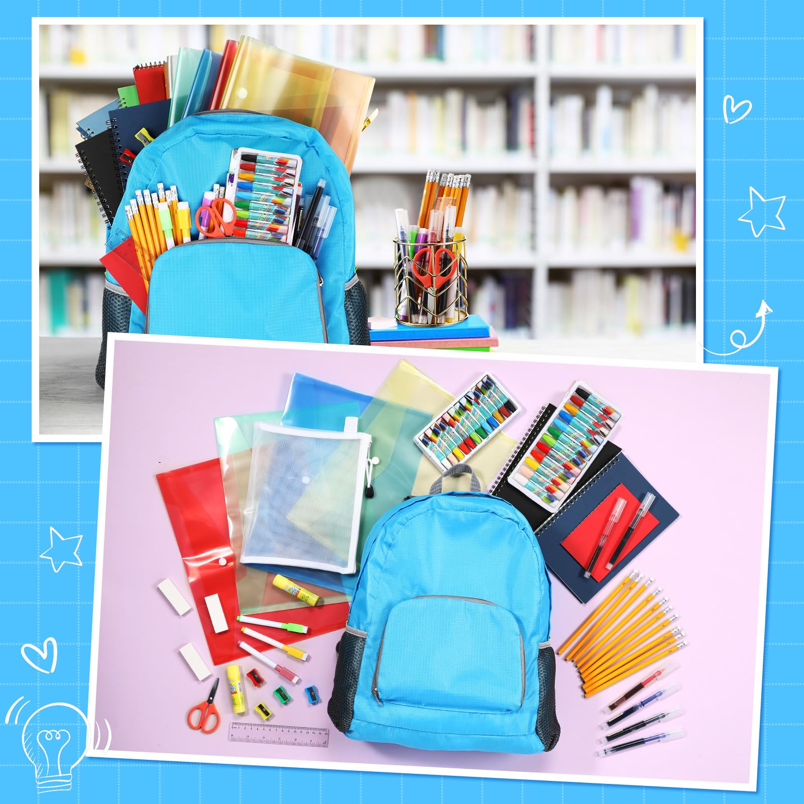 Colarr 17 Inch School Backpacks Supplies Kit Back to School Supplies Bundle 12 Pack Backpacks Bulk and 360 Pieces School Supply for School Student Donation Activity