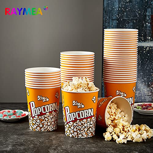 RAYMEA Popcorn Buckets Disposable 32oz Retro Style Paper Leak Proof Popcorn Containers Popcorn Bowls for Family Movie Night & Party - 10 Pac