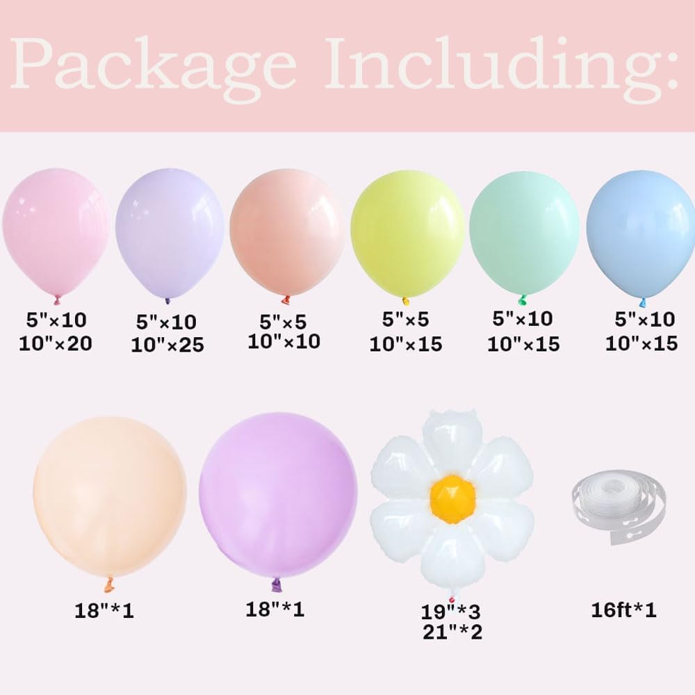 Daisy Pastel Balloon Garland Kit 157pcs Pastel Macaron Balloon Arch Kit with Flower Mylar Balloon for Boho Mothers Day Spring Daisy Floral Theme Two Groovy Party Decoration