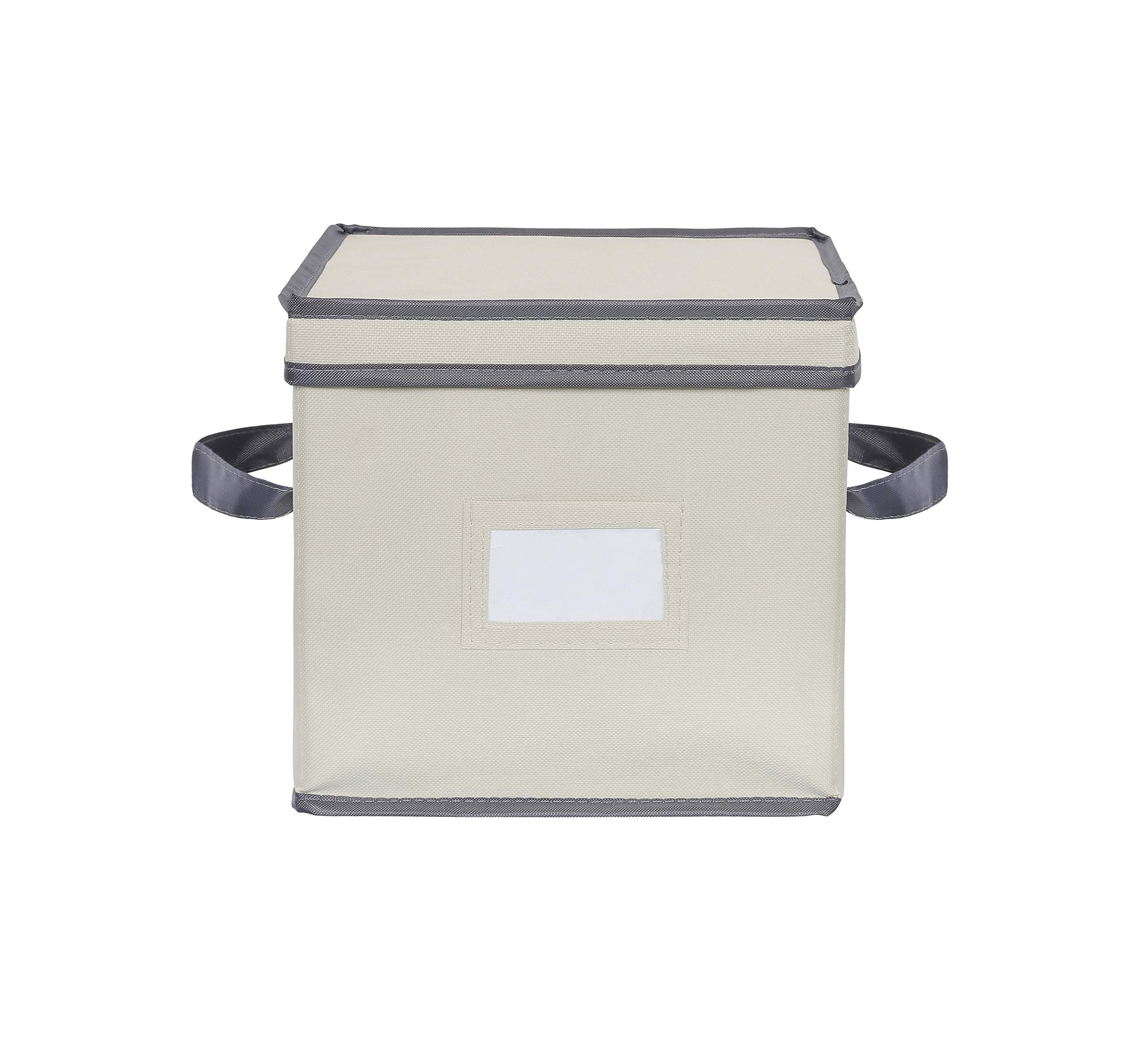 Chapman & Grand Plate Storage Chests (2-Piece Set), Dinnerware Protective Container Box for Dinner, Salad or Dessert Plates (Light Beige-Gray)