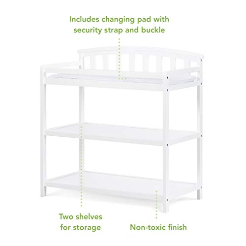 Child Craft Infant Changing Table, Water-Resistant Pad and Safety Strap, Anti-Tip Kit Included to Prevent Tipping, Non-Toxic, Baby Safe Finish (Matte White)