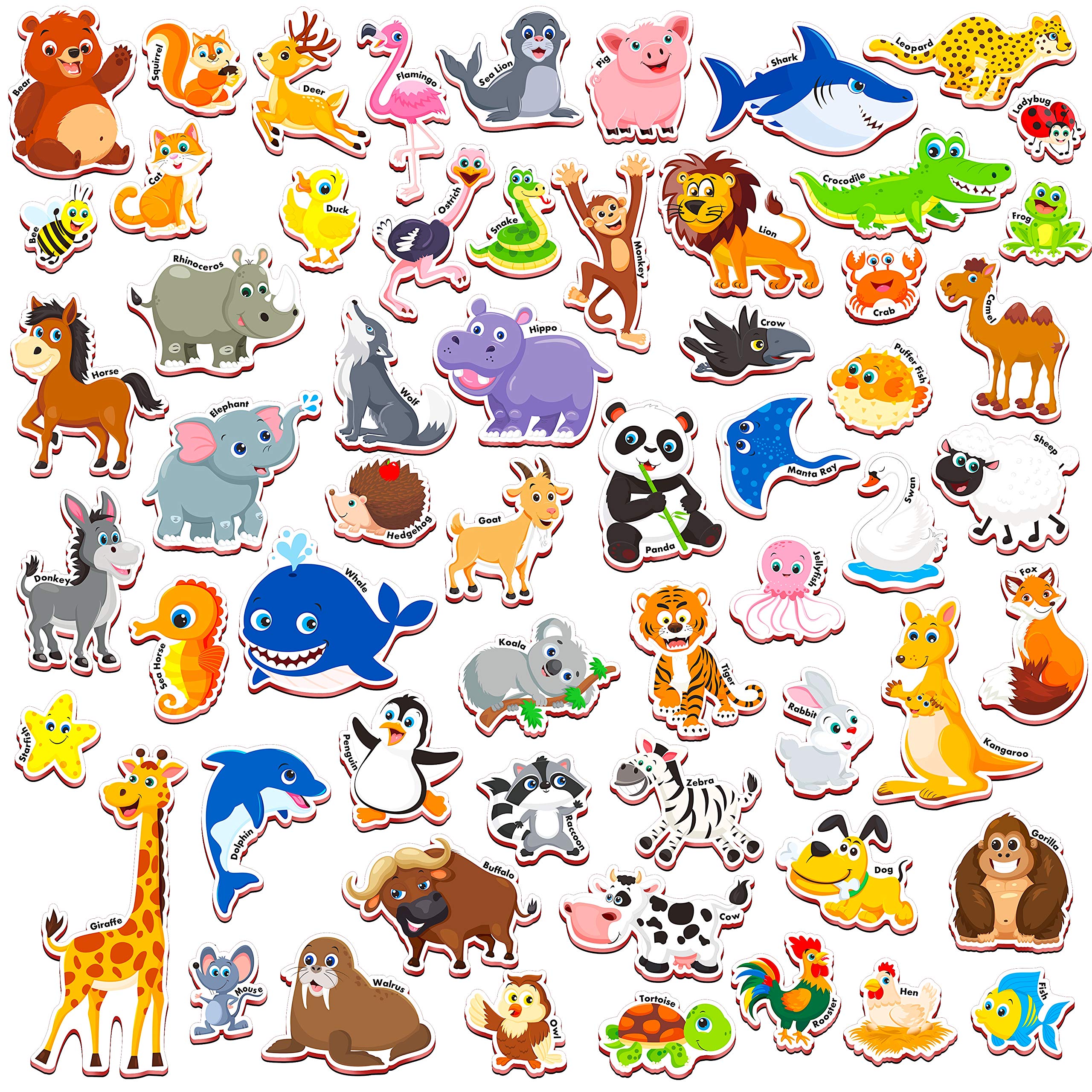 SpriteGru 60 PCS Cartoon Animals Zoo Magnets for Toddlers Kids, Perfect Preschool Learning