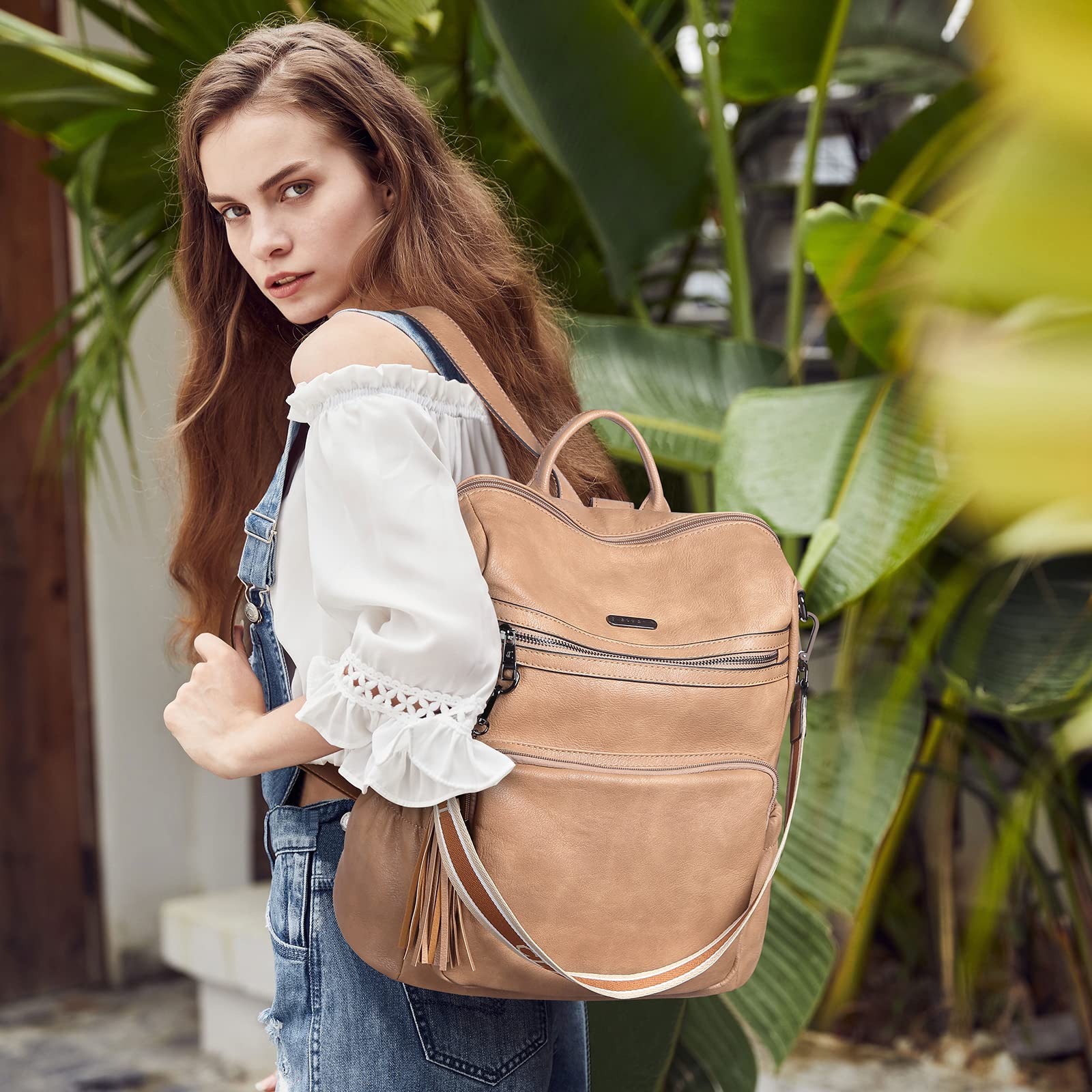 CLUCI Leather Backpack Purse for Women Bundles with Leather Wallet