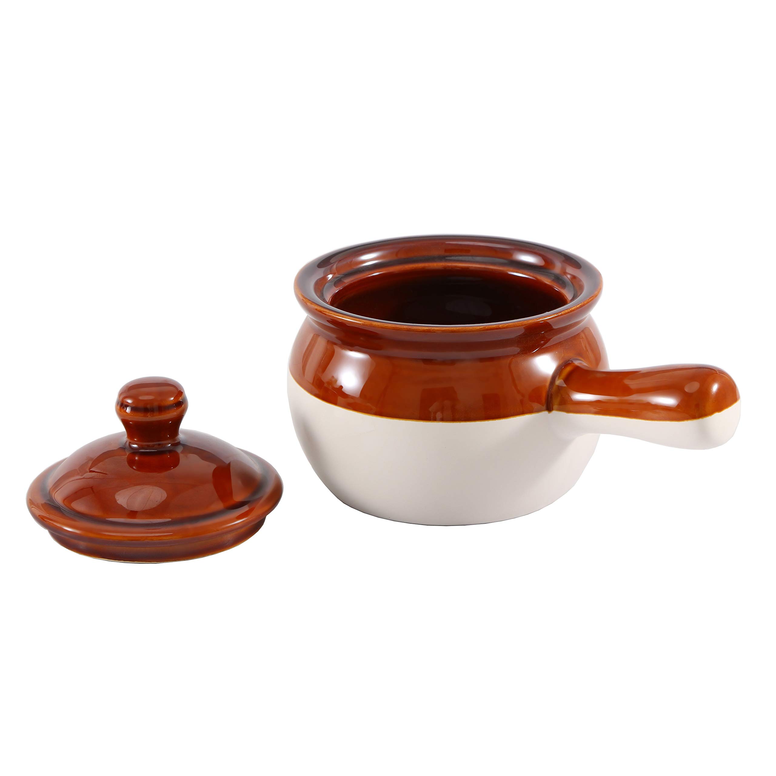 Chefcaptain Ceramic Soup Bowls, Soup Bowls With Handles High-Grade Ceramic Chili Bowls With Sturdy Handles And Lids, Stoneware Bowls French Onion Soup Crocks XL 22OZ (Brown Cream)