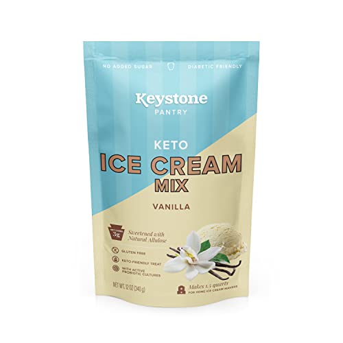 Keystone Pantry – Keto Ice Cream Mix – Vanilla – 3g Net Carbs & 40 Calories per Serving - Makes 3 Quarts – No Added Sugar – Gluten Free – Low Carb – Keto & Diabetic Friendly – Kosher Dairy With Active Probiotic Cultures