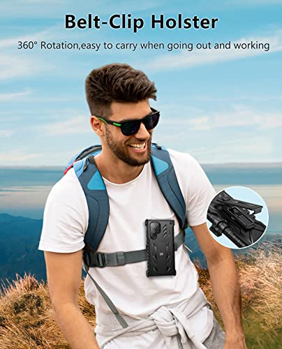 FNTCASE for Samsung Galaxy S22 Ultra Case: Built-in Screen Protector & Kickstand & Belt-Clip Holster, Extra Front Frame Full-Body Dual Layer Rugged Heavy Duty Shockproof Protective Phone Cover-Black