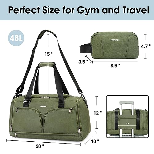 Gym Bag for Women Men Sports Backpack with Wet Pocket & Shoes Compartment Travel Duffle bag with Toiletry Bag Weekender Overnight Bag Carry On Backpack Army Green