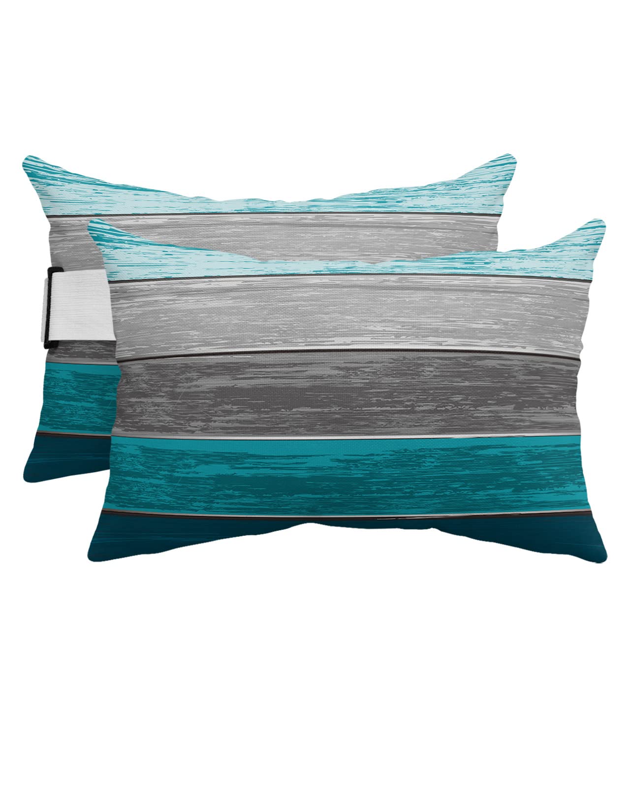 Summer Ombre Blue-Green Grey Farm Wood Grain Outdoor Beach Chair Pillow Headrest for Chaise Lounge Chair, Recliner Head Pillow with INSERTS & Elastic Stripes 11x16(2 PCS)