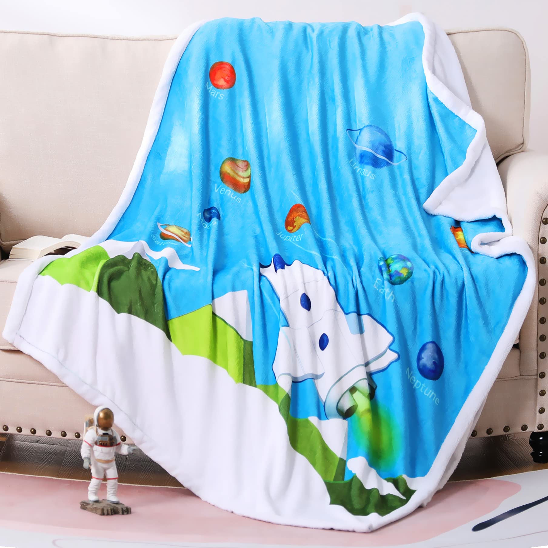 Famitile Astronaut Blanket Rocket Throw Blanket Gifts for Kids Boys Planets Spaceship Blankets (Coffee Brown, 50"x 60")