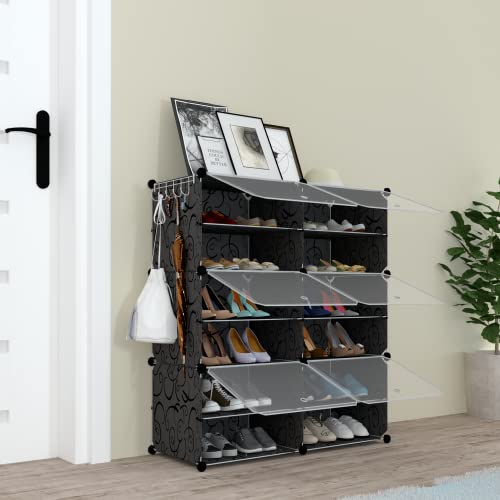HOMICKER Shoe Rack Organizer, 24 Pair Shoe Storage Cabinet with Door Expandable Plastic Shoe Shelves for Closet,Heels,Boots,Slippers,6 Tier