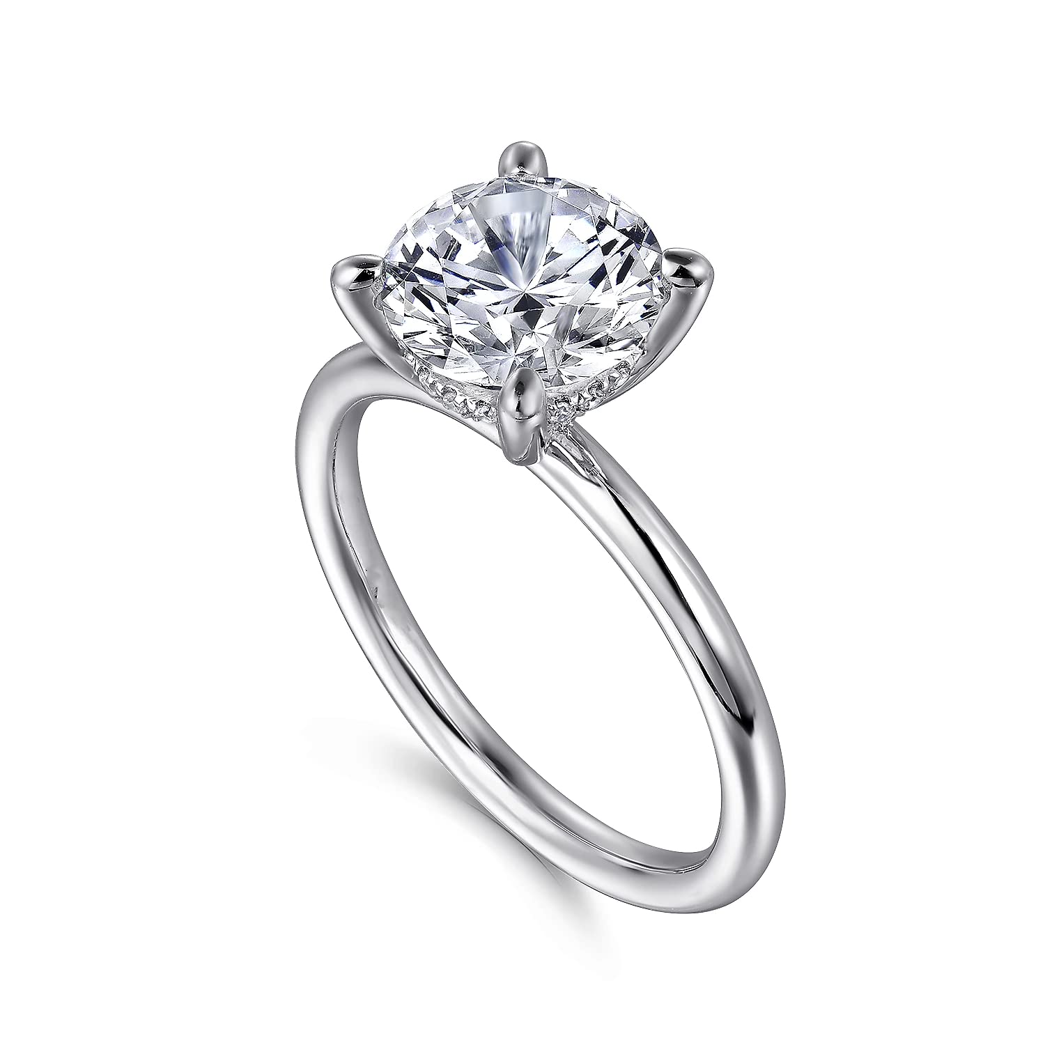 Claramos 2 CT Round Cut Moissanite Engagement Ring Solid 14K White Gold & 925 Sterling Silver Solitaire Ring With Hidden Halo Wedding Ring Anniversary Ring For Her (White Gold, 6)