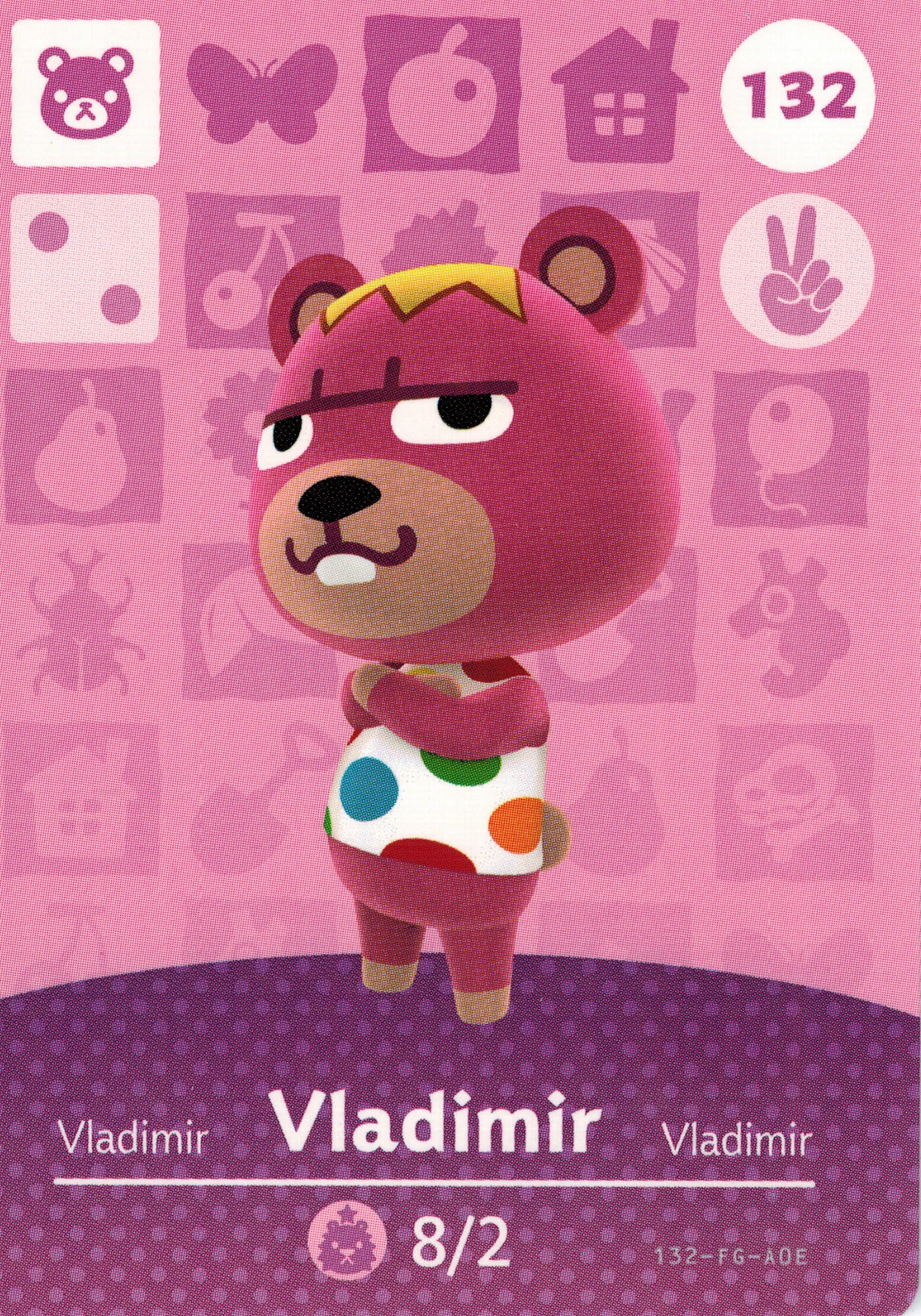 Nintendo Animal Crossing Happy Home Designer Amiibo Card Vladimir 132/200 USA Version