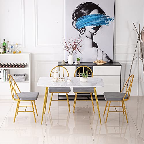 Henf Modern Dining Table, Simple Marble Gold Kitchen Table, Elegant Dinner Table with Metal Legs and Faux Marble Table Top, Modern Home Furniture for Dining Room
