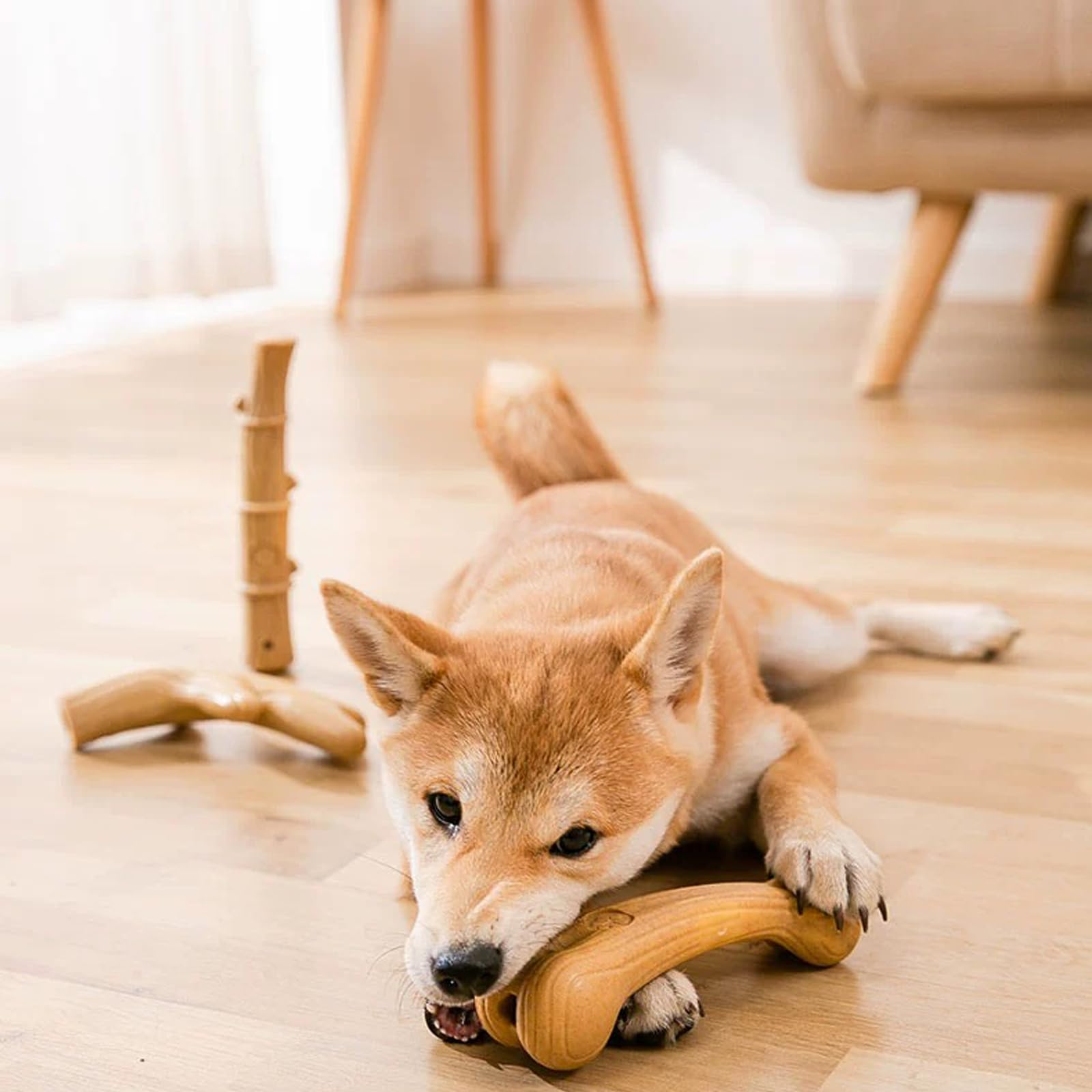 Fgnaic 2 Pack Doy Chew Toy for Aggressive Chewer, Easy Grip Non Splintering Alternative to Real Wood Large Dog Chew Toys