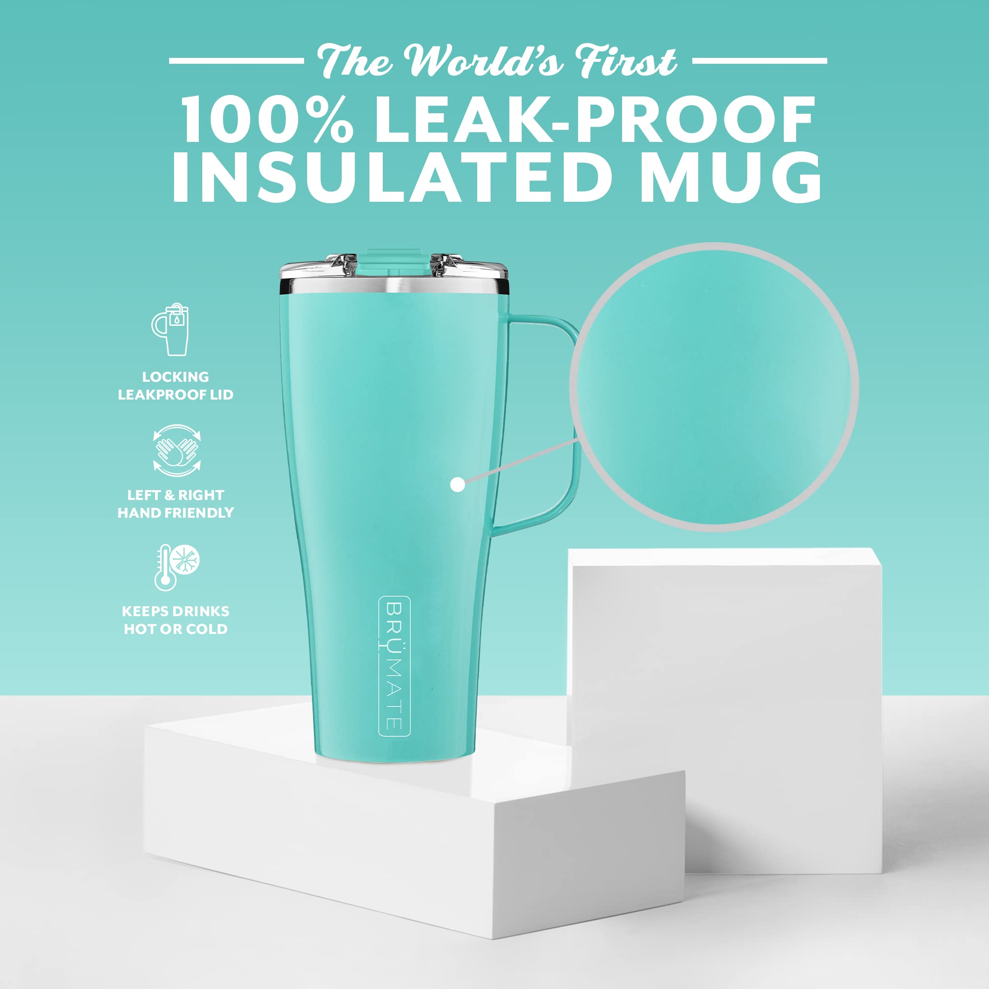 BrüMate Toddy XL - 32oz 100% Leak Proof Insulated Coffee Mug with Handle & Lid - Stainless Steel Coffee Travel Mug - Double Walled Coffee Cup (Aqua)