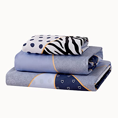 HOOBUY Soft Microfiber Printed Bed Sheets Set,All Seasons Bedding 3-Piece,Includes Floral Patterned Flat Sheet,Fitted Sheet with Elastic Deep Pocket&Pillowcase (XLQD, Twin)