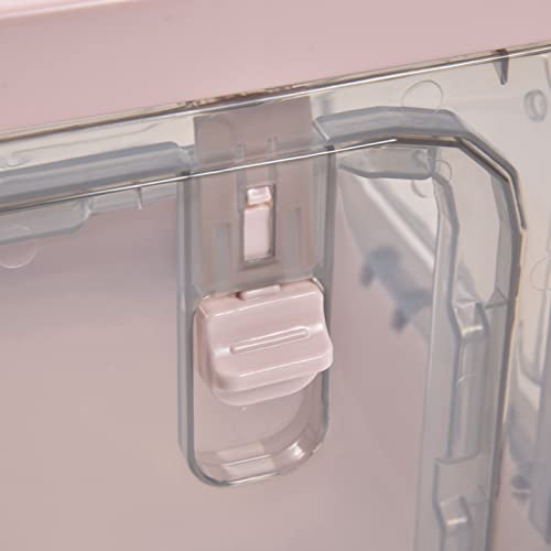 Collapsible Storage Bins with Lids, Foldable Plastic Clear Stackable Storage Bins Removable Wheels and Side Doors Pink Sturdy Multifunctional Storage Cubes for Organizing, Home, Office, Car, Bedroom