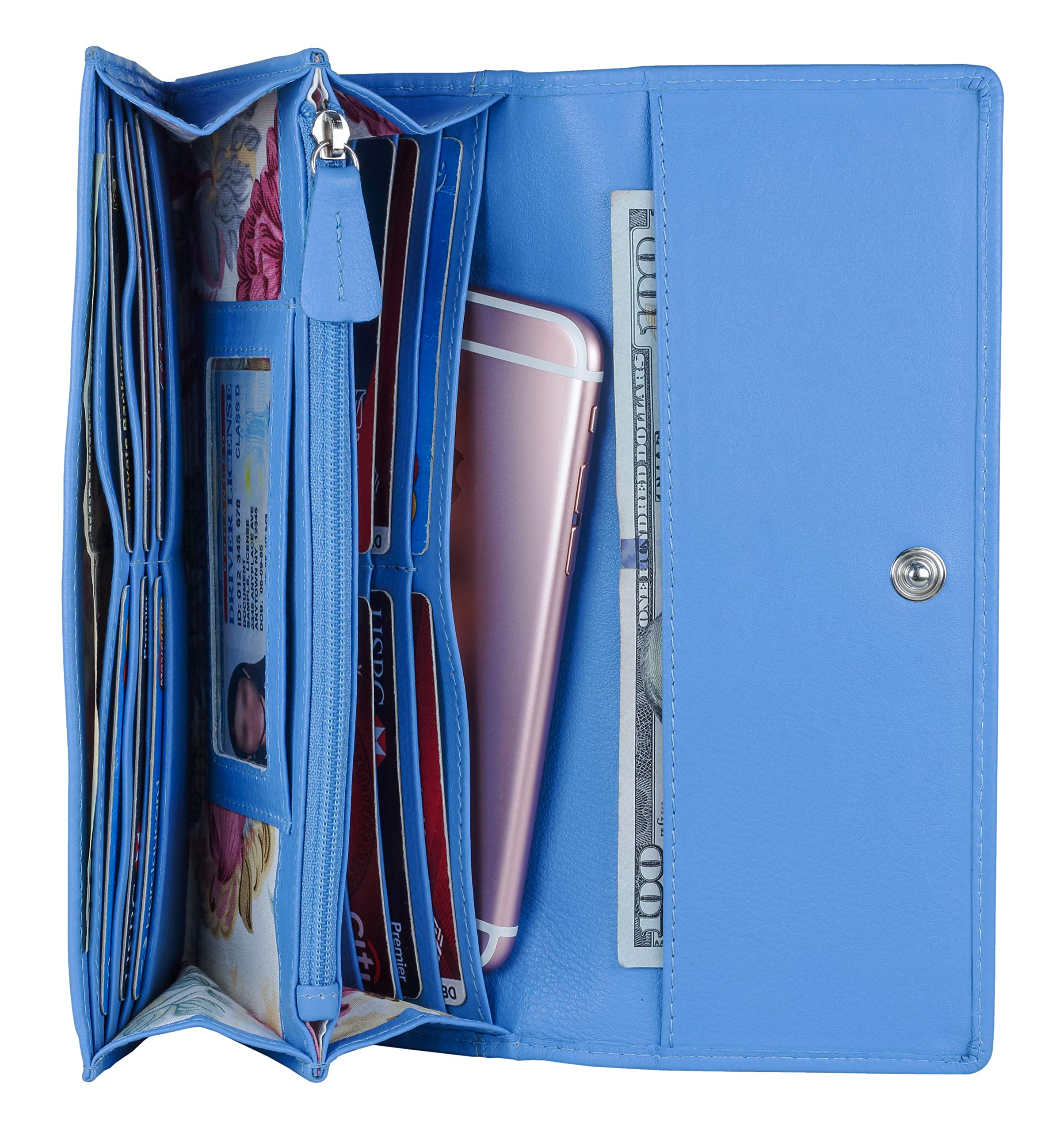 Mou Meraki Women RFID Blocking Real Leather Bifold Wallets For Women-Shield Against Identity Theft (BLUE)
