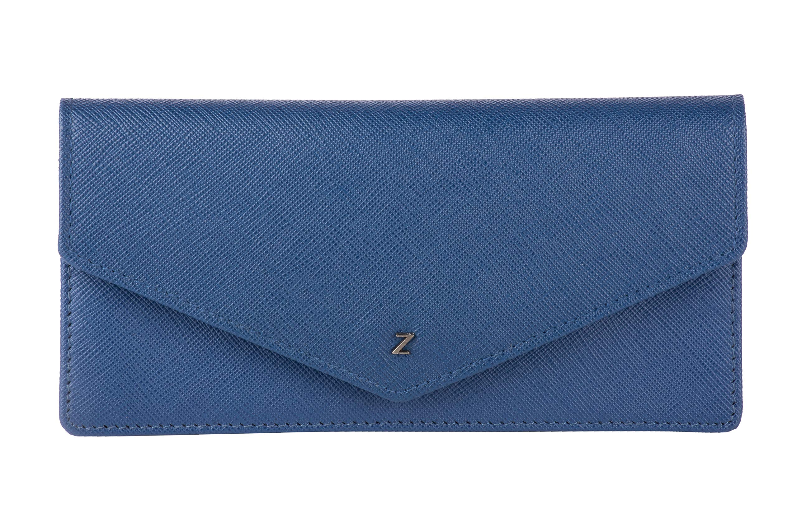 Zinda Genuine Leathers Women’s Wallet Flap Over Long Purse RFID Protection (Blue)