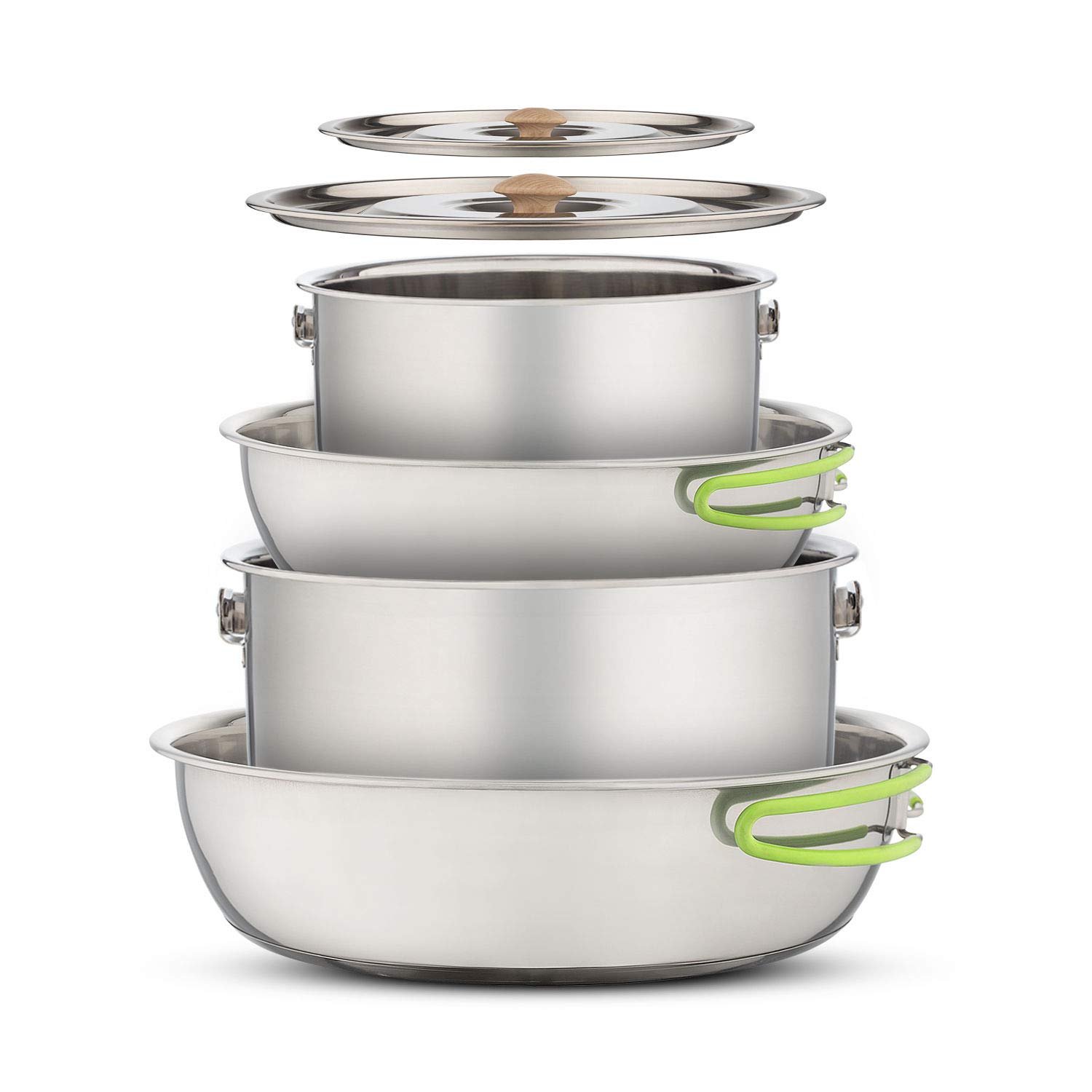 Camping Cookware Set - Compact Stainless Steel Campfire Cooking Pots and Pans | Combo Kit with Travel Tote Bag | Rugged Outdoor Cook Set for Hiking (4 Piece Pot & Pan Set)