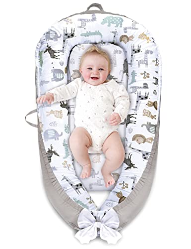 GIEFRNE Baby Nest Cover Baby Lounger Cover Newborn Bassinet Mattress for Baby 0-12M Portable Infant Floor Seat Co-Sleeping Baby Registry(Zoo), Pink