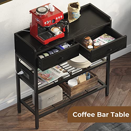Rolanstar Entryway Table with Drawers,31.5β Entry Hallway Table with Charging Station Metal Storage Shelves,3-Tier Console Sofa Table Entry Stand with LED Lights for Couch, Entrance, Living Room