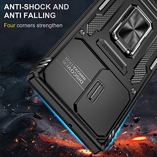 LKPINGAN for Samsung Galaxy S22 Ultra 5G Case with Slide Camera Cover &360 Degree Rotating Ring Kickstand, Military Grade Drop Protection Rugged Shockproof Case for Galaxy S22 Ultra 6.8 Inch Black