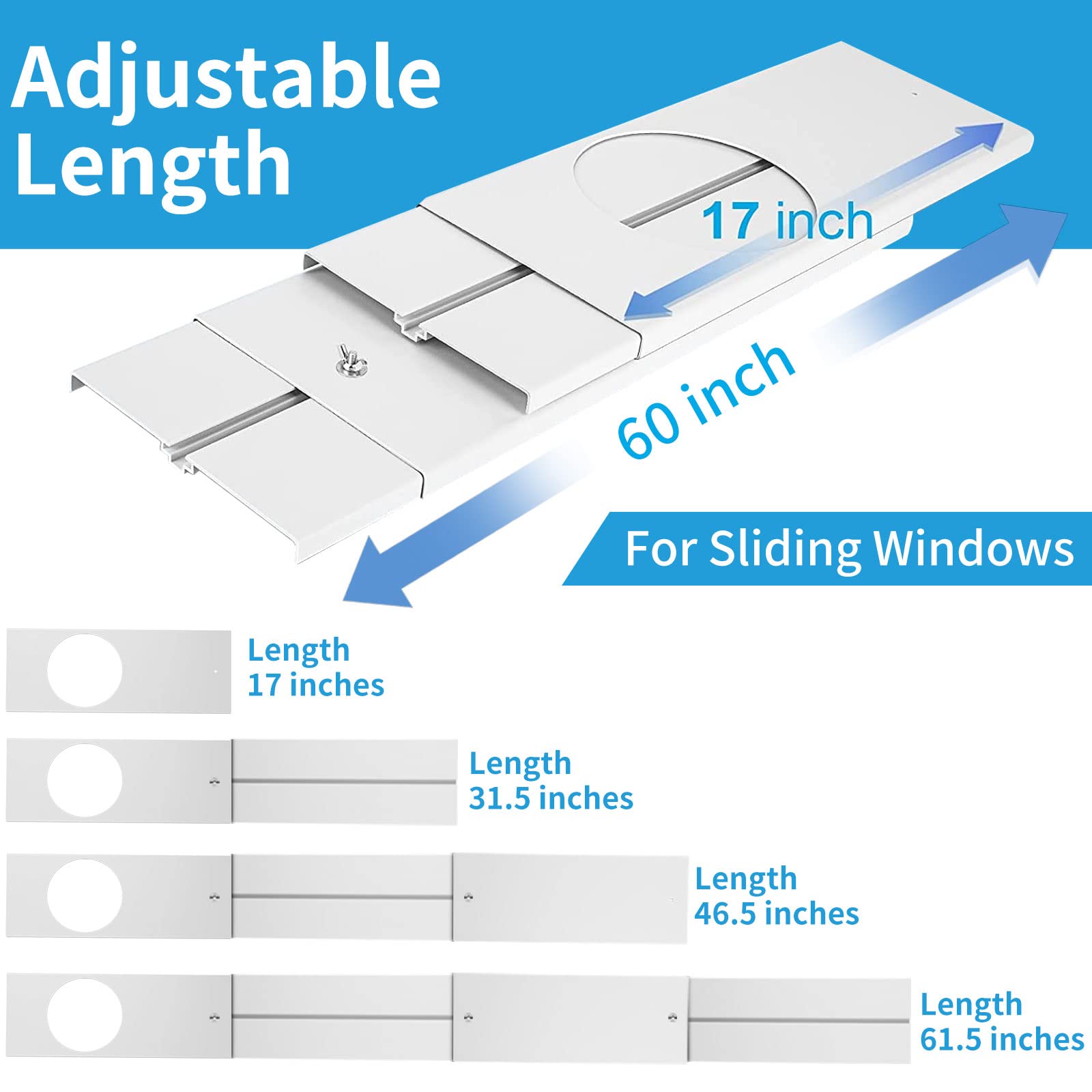 Portable Air Conditioner Window Kit with Coupler, Vertical/Horizontal Sliding Window AC Vent Kit, Adjustable Length from 17" to 60" AC Window Seal Plates Kit for 5.9"/15 cm Exhaust Hose
