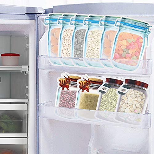 KELYDI Reusable Ziplock Bags, 10 Packs Mason Jar Zipper Bags Portable Leak-proof Plastic Food StorageĀ Pouch Bag for Snack Sandwich Nuts Biscuits Travel Picnic Camping