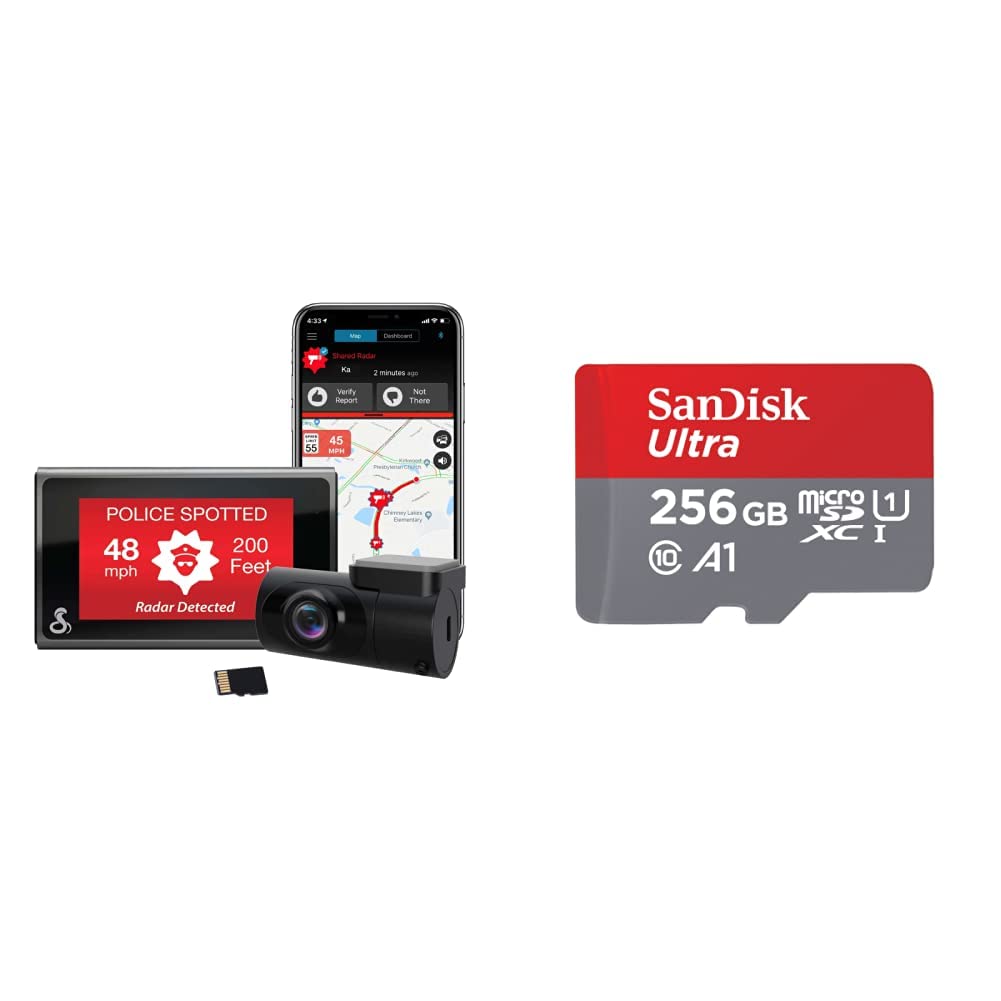 Cobra Smart Dash Cam + Rear Cam (SC 400D) – UHD 4K Resolution & SanDisk 256GB Ultra microSDXC UHS-I Memory Card with Adapter - 100MB/s, C10, U1, Full HD, A1, Micro SD Card - SDSQUAR-256G-GN6MA