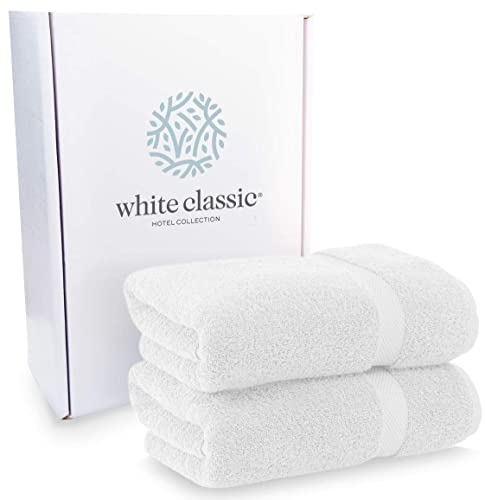 Luxury White Bath Towels Large - Circlet Egyptian Cotton | Highly Absorbent Hotel spa Collection Bathroom Towel | 30x56 Inch | Set of 2