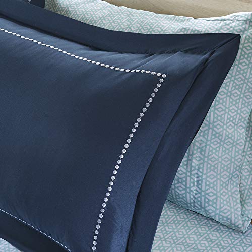 Intelligent Design Complete Bed In A Bag Casual Boho Comforter with Sheet Set Decorative Pillow, All Season Bedding Set, Queen, Loretta Navy 9 Piece